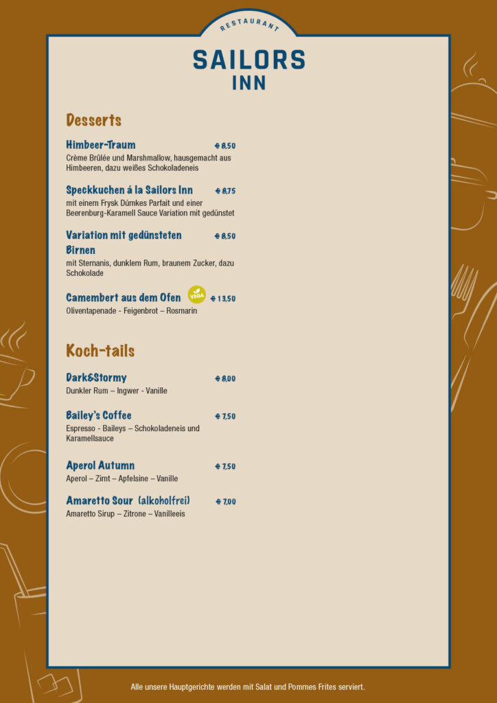 Menu - Restaurant Sailors Inn
